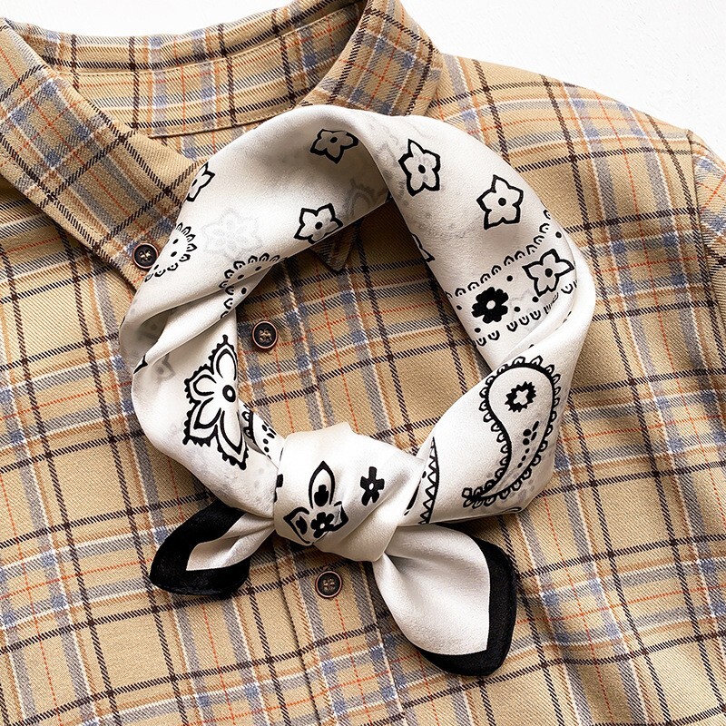 100% Pure Silk 21'' Scarf Bandana Women Vintage Paisley Small Kerchief ...