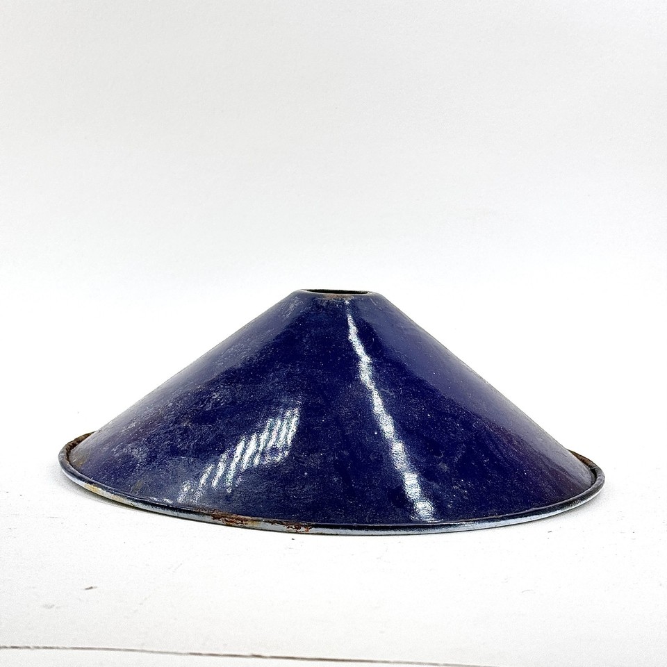 VINTAGE BLUE ENAMEL INDUSTRIAL LAMP SHADE METAL LIGHT SHADE FUNNEL ...