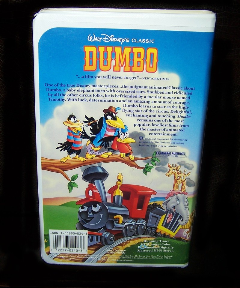 ULTRA RARE DISNEY DUMBO BRAILLE DVS BLACK DIAMOND VHS FOR BLIND ...