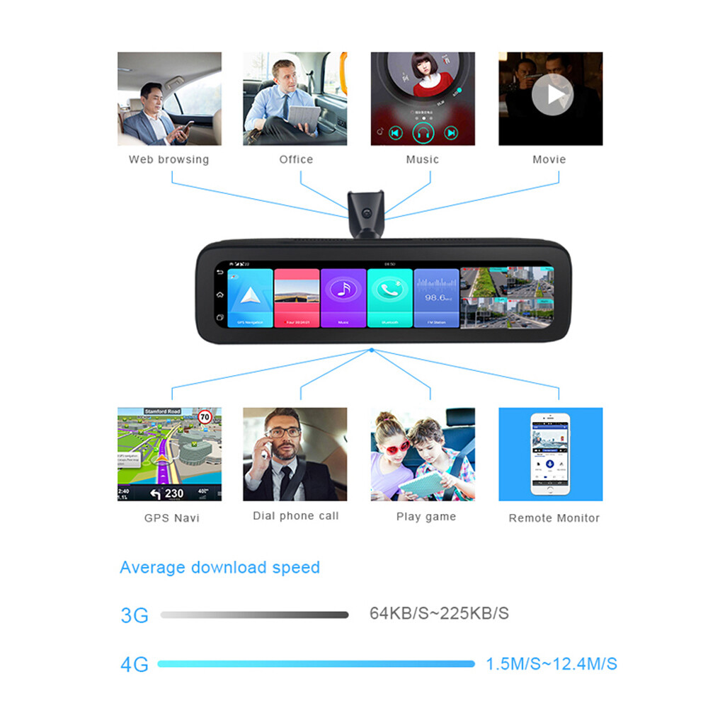 4G Android 8.1 car rearview mirror dash cam video recorder 4 cameras ...