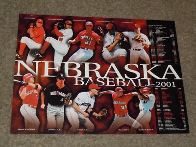 Vtg 2001 Nebraska BASEBALL Schedule Poster Cornhuskers Huskers Bolt ...