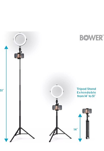 8‘’ Bower Selfie Ring Studio Light with 51" extendable Tripod + Phone ...