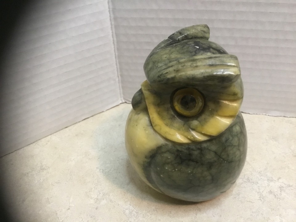 VINTAGE ALABASTER STONE OWL HANDCARVED BY FIRM PROF G. BESSI VOLTERRA ...