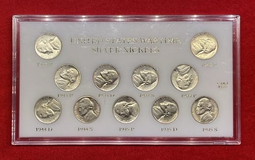 1942-1945c **WORLD WAR II** ~UNITED STATES WARTIME~ 11 SILVER NICKELS ...