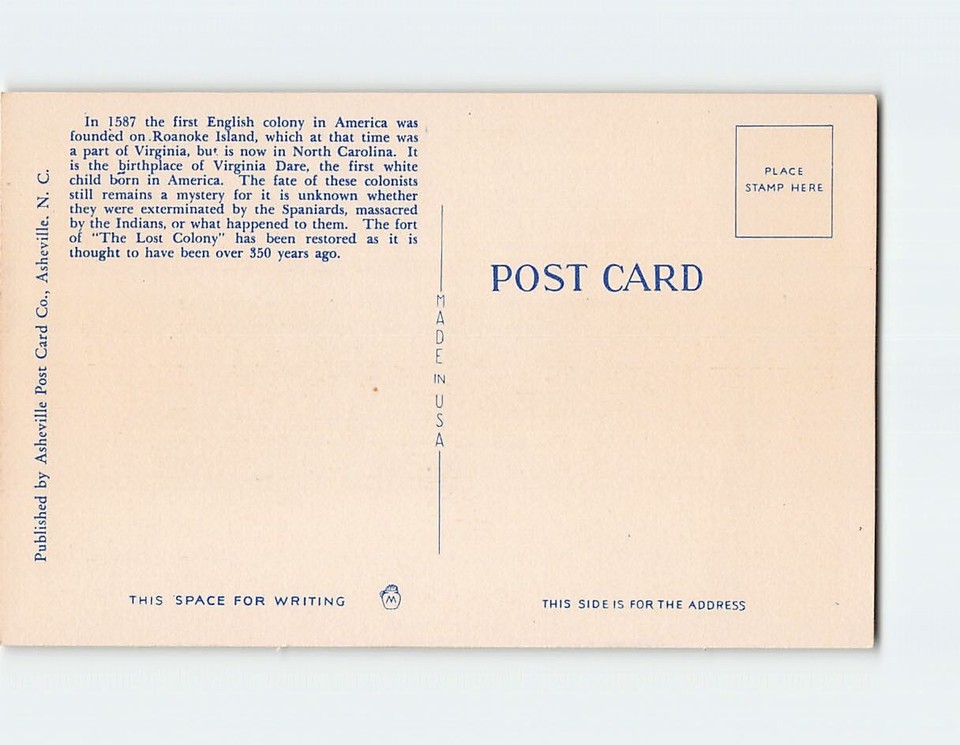 Postcard Entrance to Fort Raleigh Reservation Roanoke Island North ...