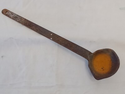 Vintage Primitive Cast Iron Smelting Ladle 12" Double Spout | eBay