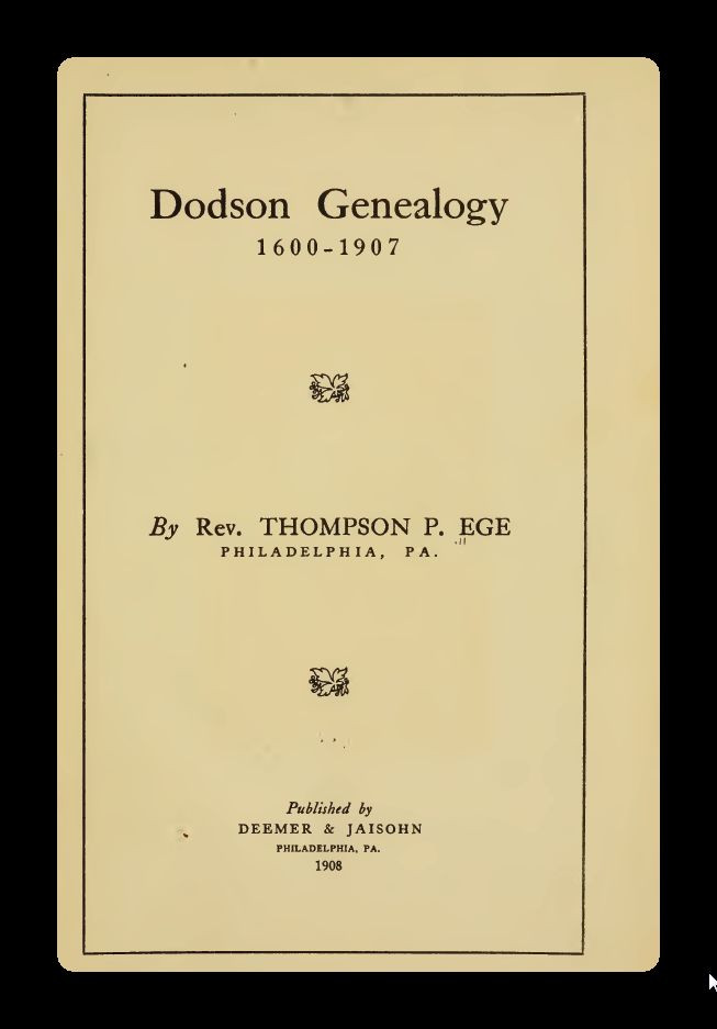 Dodson / Dotson Family Genealogy - VA, PA, NJ, MD, NC, KY, TN | eBay