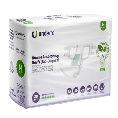 UnderX Disposable Tabbed Briefs Adult Diapers-Absorbent Incontinence ...