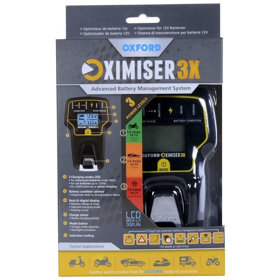 Oxford Oximiser 3X Motorcycle Bike 12V Battery Charger Optimiser ...