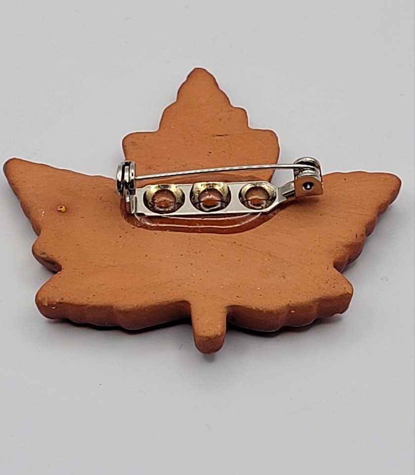 Vintage Maple Autumn Leaf Brooch Glossy Finish Handcrafted Pottery Clay ...