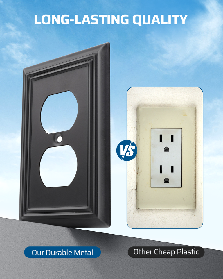 DEWENWILS 4 Pack Black Metal Outlet Covers, 4.88"×3.13" Electric Covers ...