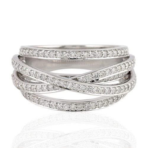 Natural Diamond Interlock Band Ring 18K White Gold Micro Pave Wedding ...