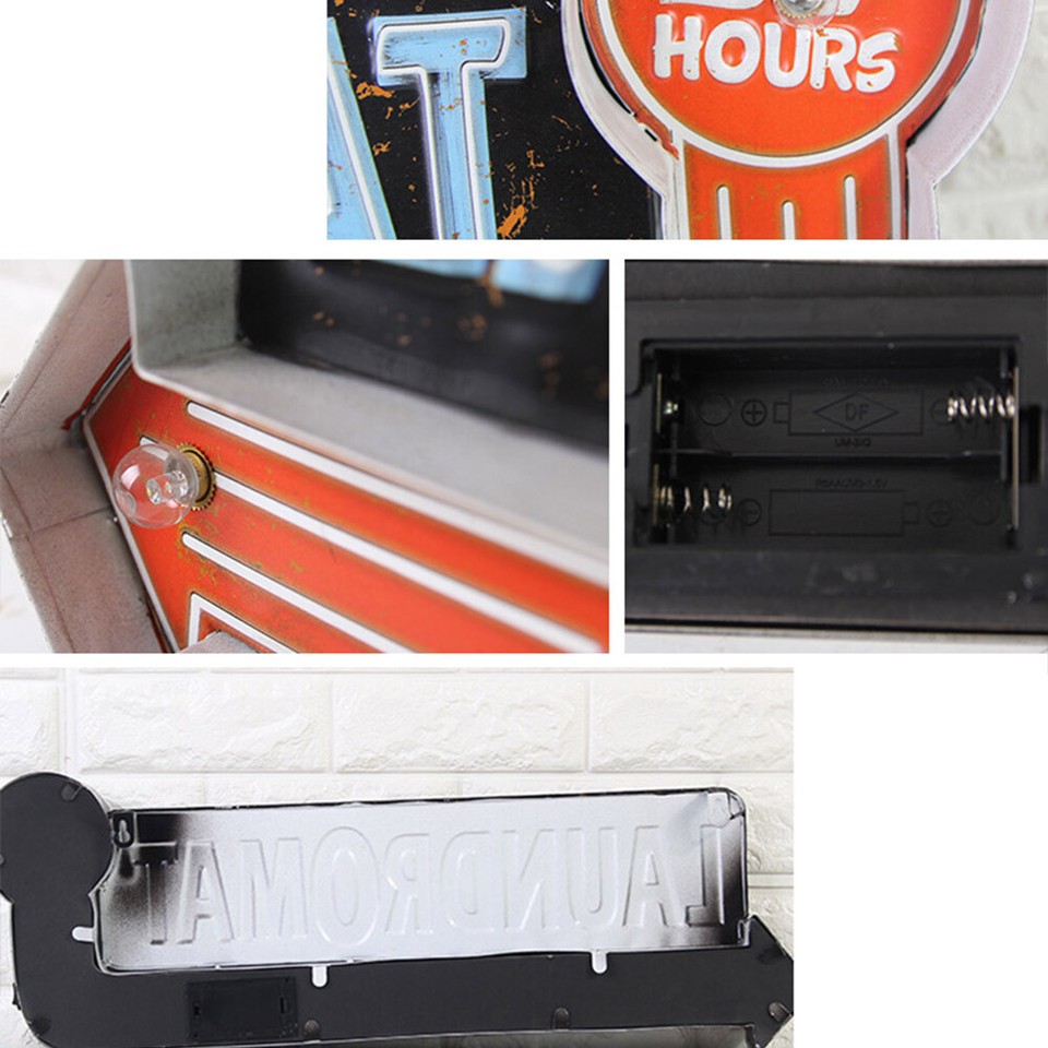 Vintage LED Light Metal Hanging Sign LAUNDROMAT Laundry Shop Art Wall ...