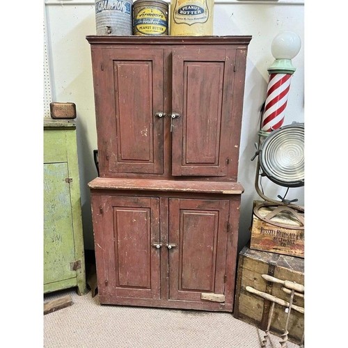 Antique Primitive Red Wooden Stepback Hutch Pantry Cupboard 19th ...