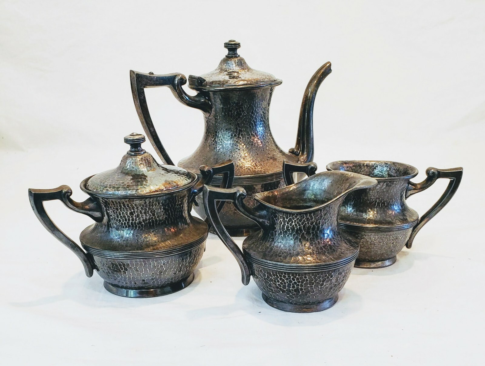 4 Piece Hammered Silver Plate Service Set Poole Silver Co. | eBay