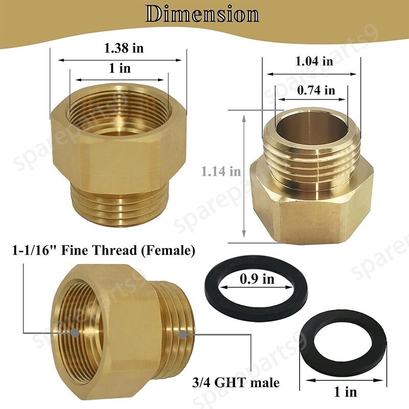 Hose Bib Adapter 1-1/16" Fine Thread (Female) to 3/4" GHT Male Faucet ...