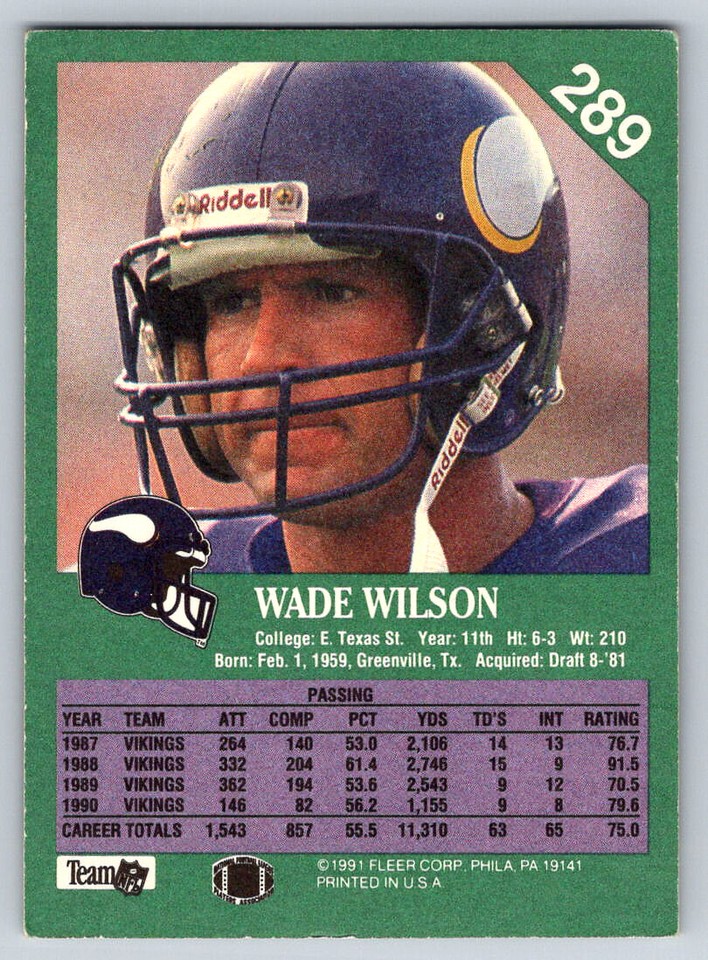 # 289 Wade Wilson Minnesota Vikings 1991 Fleer | eBay
