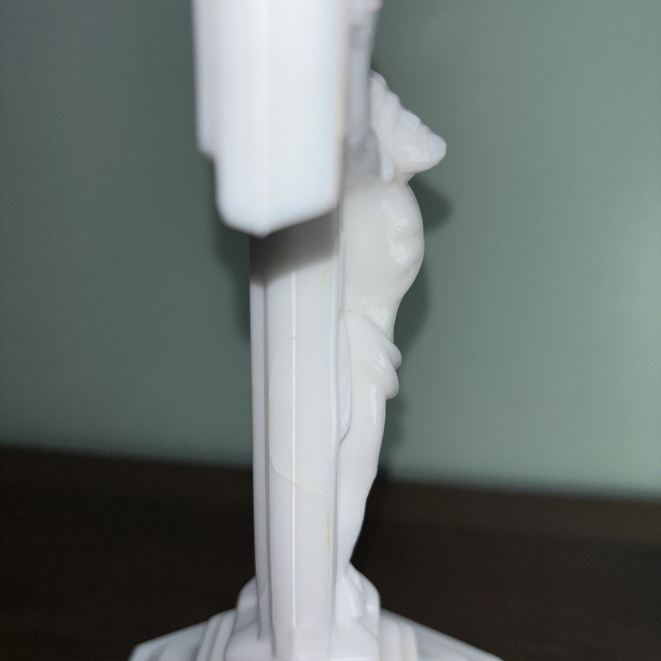 Antique MILK GLASS CRUCIFIX Christian JESUS Cross CANDLESTICK Hex Large ...