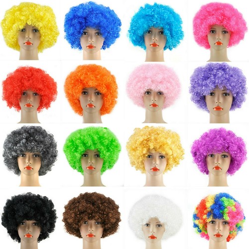 CURLY AFRO FANCY DRESS WIGS FUNKY DISCO CLOWN STYLE MENS/WOMENS COSTUME ...