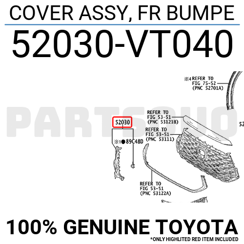 52030VT040 Genuine Toyota COVER ASSY, FR BUMPE 52030-VT040 | eBay