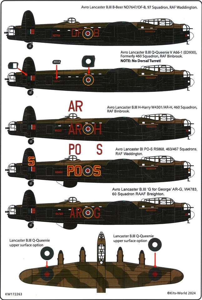 Kits World Decals 1/72 AVRO LANCASTER OF THE RAAF B.i and B.III ...