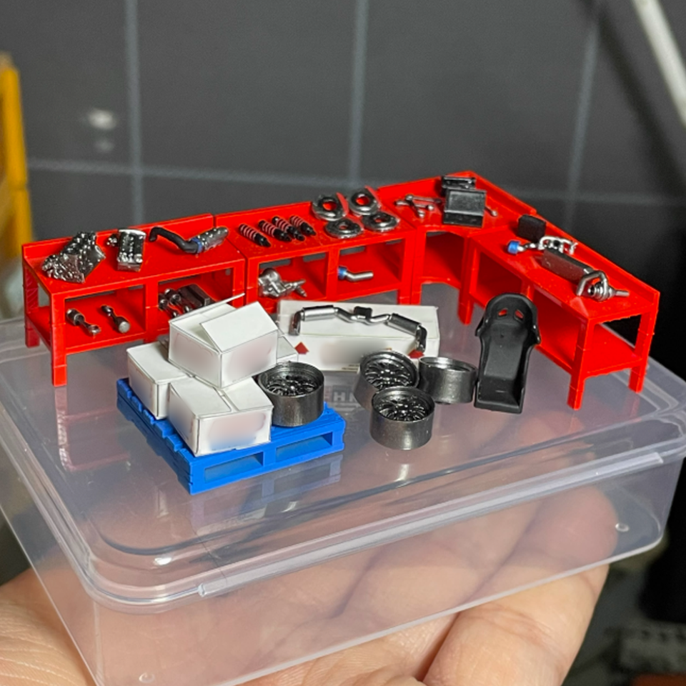 Diorama 1:64 Garage Props Model Car Workshop Tuning Repair Scene Model ...