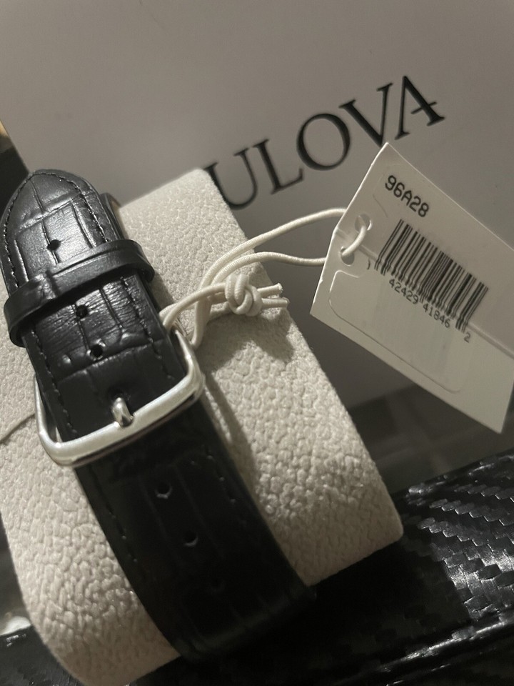 Bulova Corporate Collection Blk Leather Strap Silver Dial 96A28 New | eBay