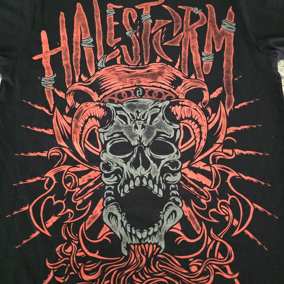 Rock Me Black Halestorm Skull with Horns Graphic Print Band T-shirt Size S | eBay