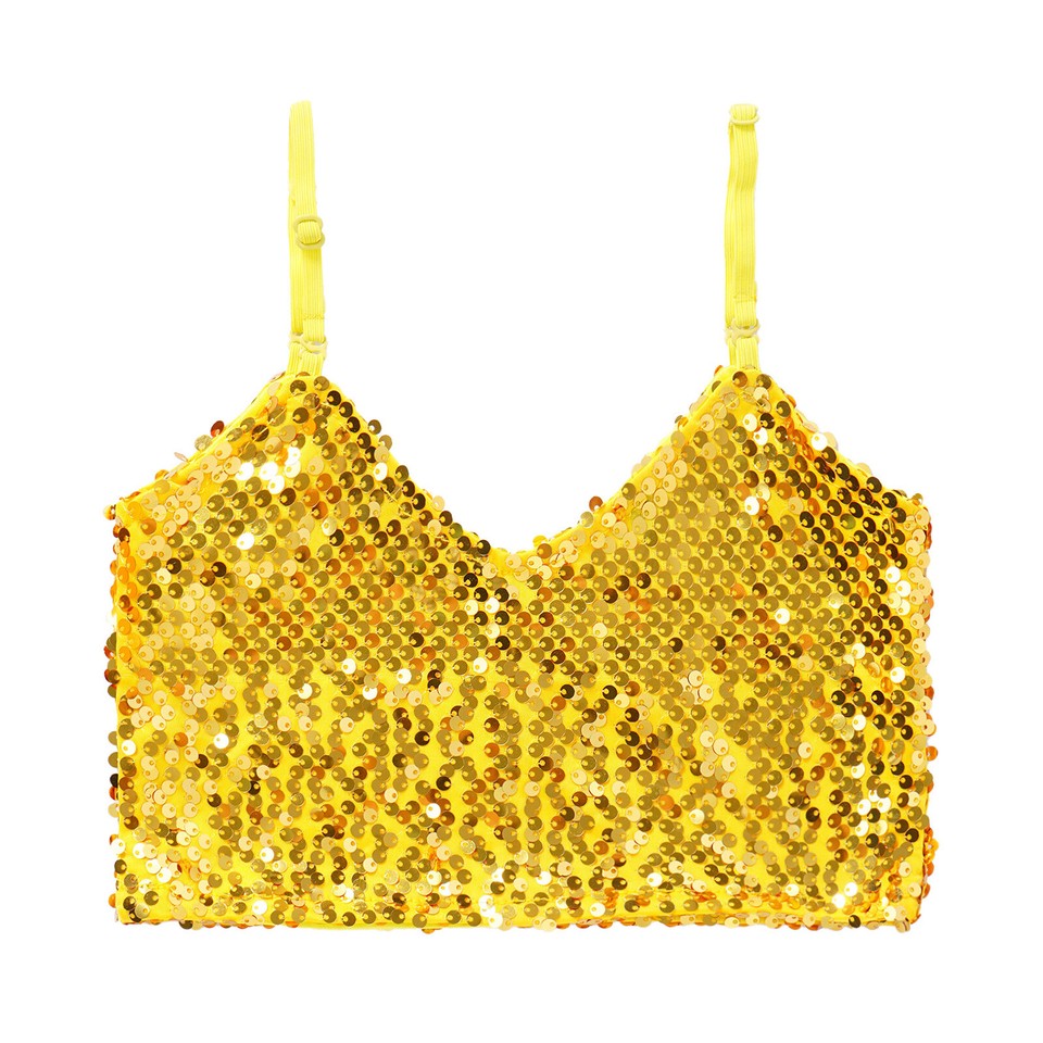 Kids Girls Stylish Adjustable Spaghetti Shoulder Straps Shiny Sequins ...