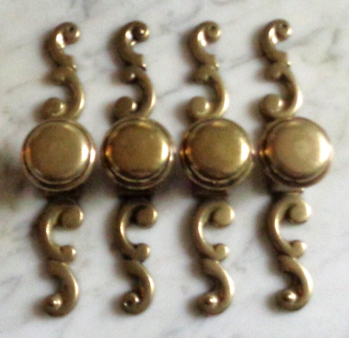 Brass Knob & Back Plate Cabinet Drawer Pull Handles, set of 4 Vintage ...