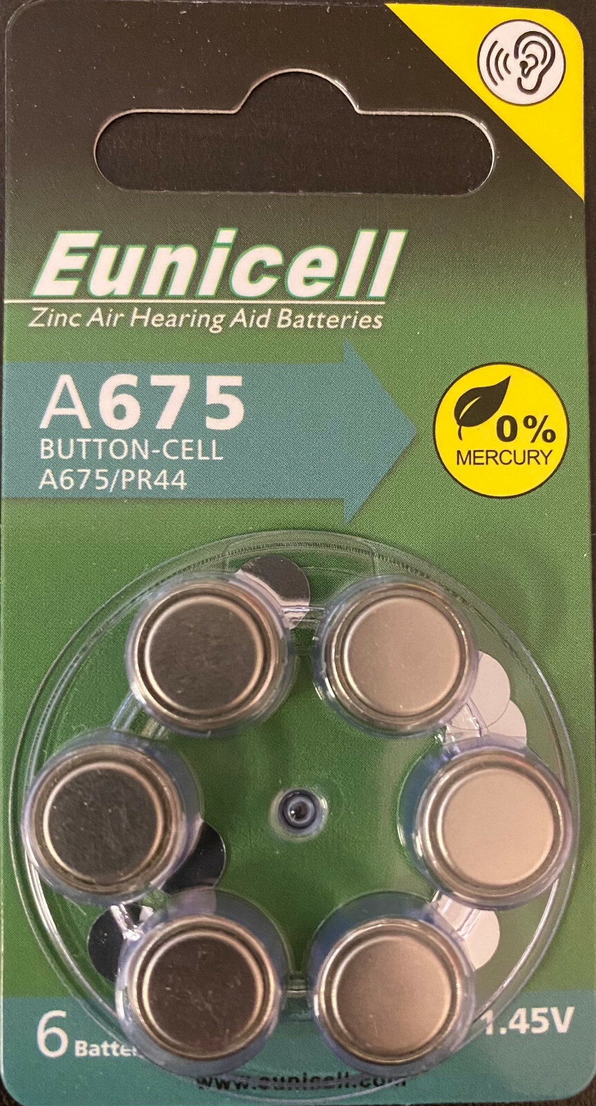 12 pcs A675 PR44 B10 Size 675 Card 1.5V Zinc Air Hearing Aid Battery | eBay