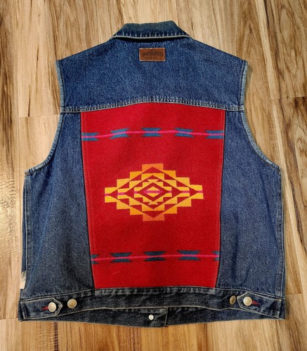 Pendleton Originals Womens Medium Denim Jean Wool Vest Southwest Aztec Hong Kong | eBay