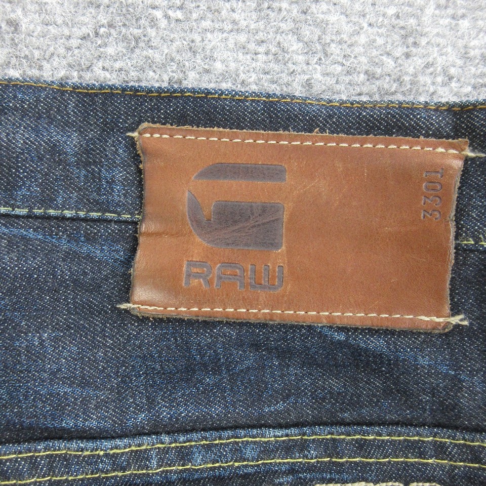 G-Star RAW 3301 Jeans Mens 40x33 Dark Indigo Straight Leg Raw Denim 5 ...