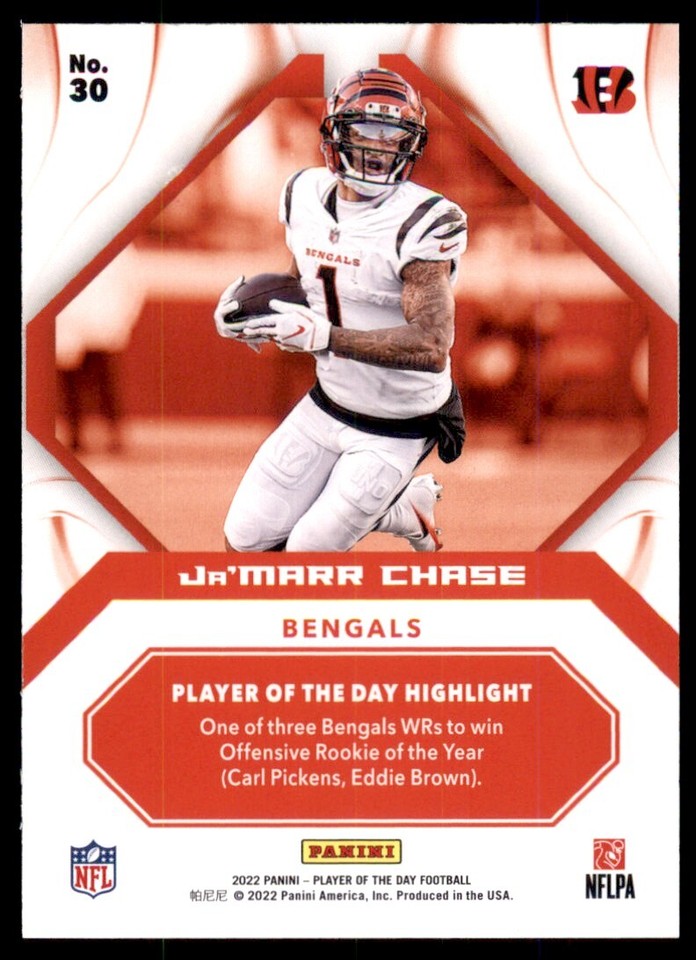 2022 NFL Player of the Day Jamarr Chase Cincinnati Bengals #30 | eBay