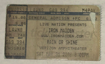Iron Maiden Concert Ticket Stub Rock Music Verizon Amphitheater Lawn 5 ...