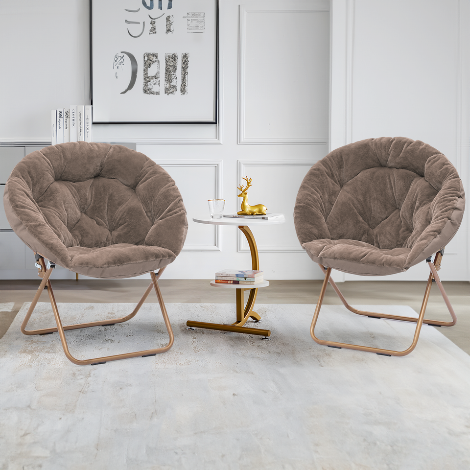 2 Pcs Folding Comfy Saucer Chair Home Relaxation Faux Fur Cozy Moon ...