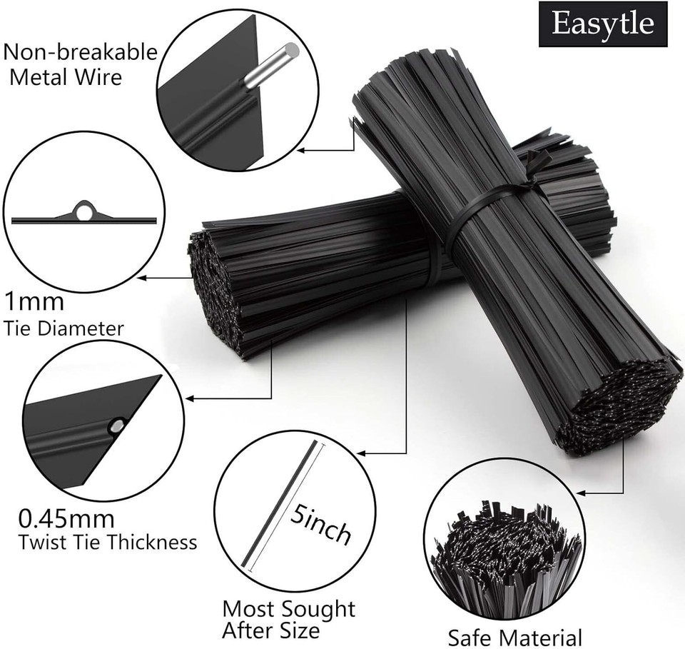 Black 500 Pcs Twist Ties Plastic 5 Twist Ties Twist Ties for Bags Wire ...