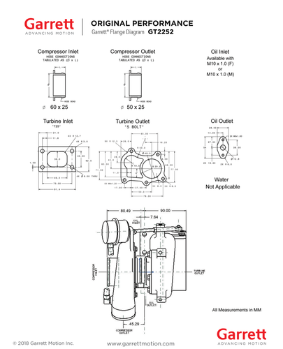 Garrett GT2252 Turbo GT22 72TRIM 67AR Garrett P/N: 452187-6 T25 .67 A/R ...