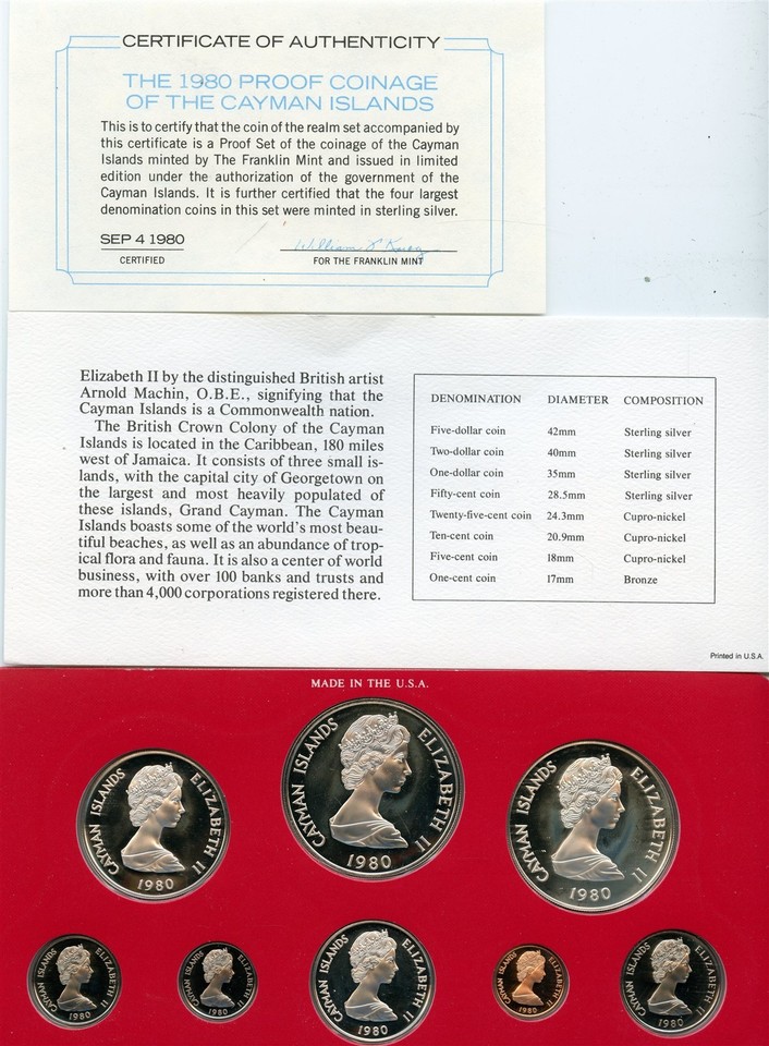 CAYMAN ISLANDS 8-COIN PROOF SET 1980 SCARCE 4 SILVER COINS LOW MINTAGE ...