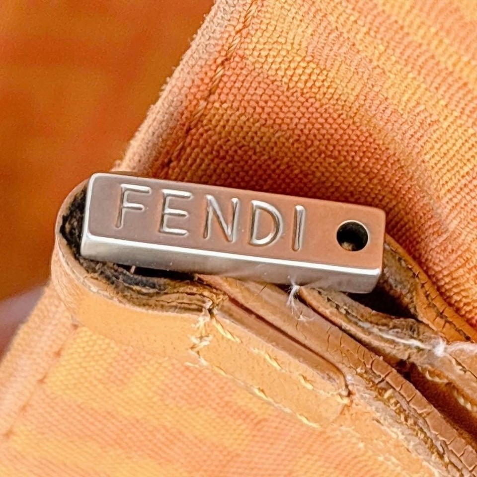 FENDI Zucchino Tote Bag Orange Canvas Leather All Over Pattern From ...