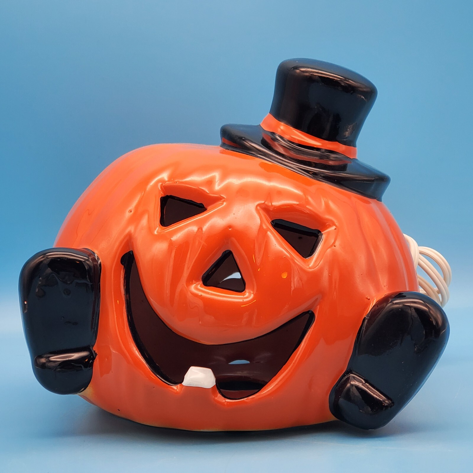 Vintage Ceramic Pumpkin Jack O Lantern Candle Light Up Fall Decor 7 ...