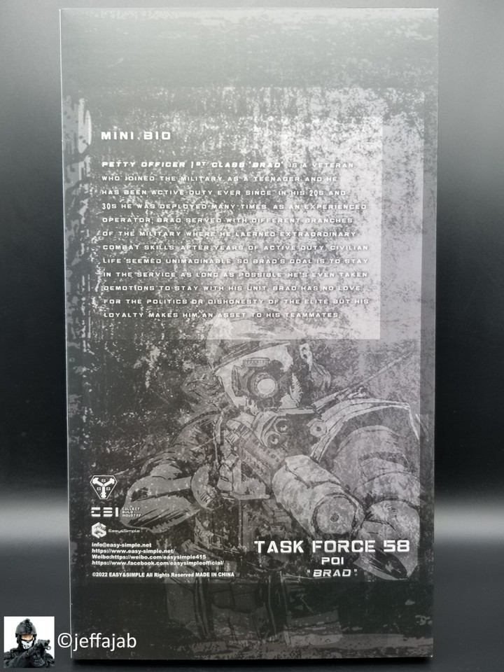1:6 scale CBI x Easy & Simple Task Force 58 PO1 Brad 12" Boxed Figure ...