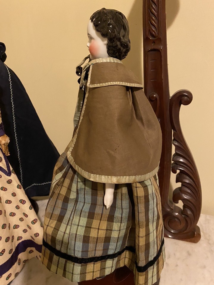 19 Antique German China Head Doll 1860s Fetching Antique Costume With