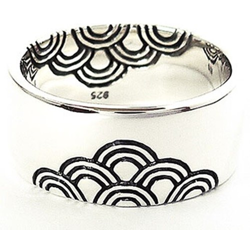 JAPANESE SEIGAIHA WAVE CREST 925 STERLING SILVER RING | eBay