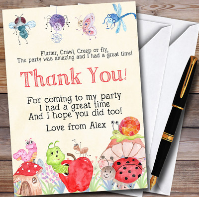 Watercolour Bugs & Insect Personalised Party Thank You Cards | eBay UK