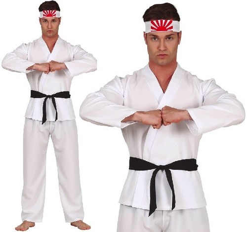 Mens Karate Fighter Fancy Dress Costume Martial Arts White karate ...