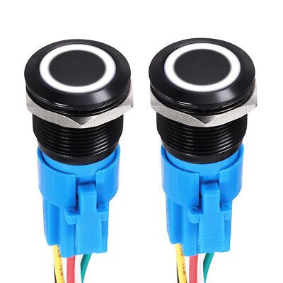 2pcs 3/4" Latching Push Button Switch Flat Head 3A 12-24V 5 Pins White ...