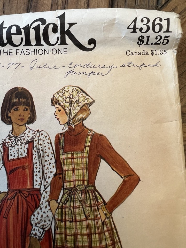 Butterick 4361 RARE Vintage 1970s Jumper/Pinafore Sewing Pattern Size ...