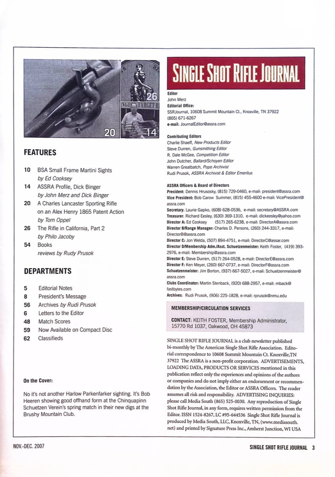 Single Shot Rifle Journal Nov Dec 2007 American Single Shot Rifle Assn ...