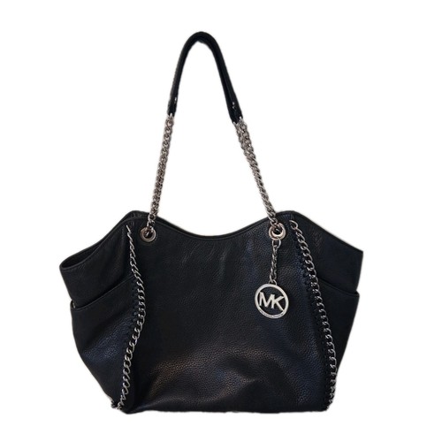 MICHAEL KORS Black Leather Chelsea Large Shoulder Bag Tote Chain | eBay